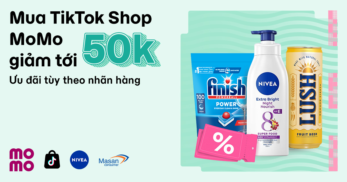 MoMo giảm tới 50,000đ khi mua sắm tại hàng loạt nhãn hàng trên TikTok Shop