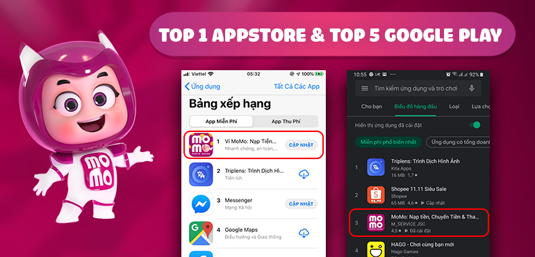 Sau 1/11: MoMo vươn lên TOP 1 App Store và TOP 3 Google Play