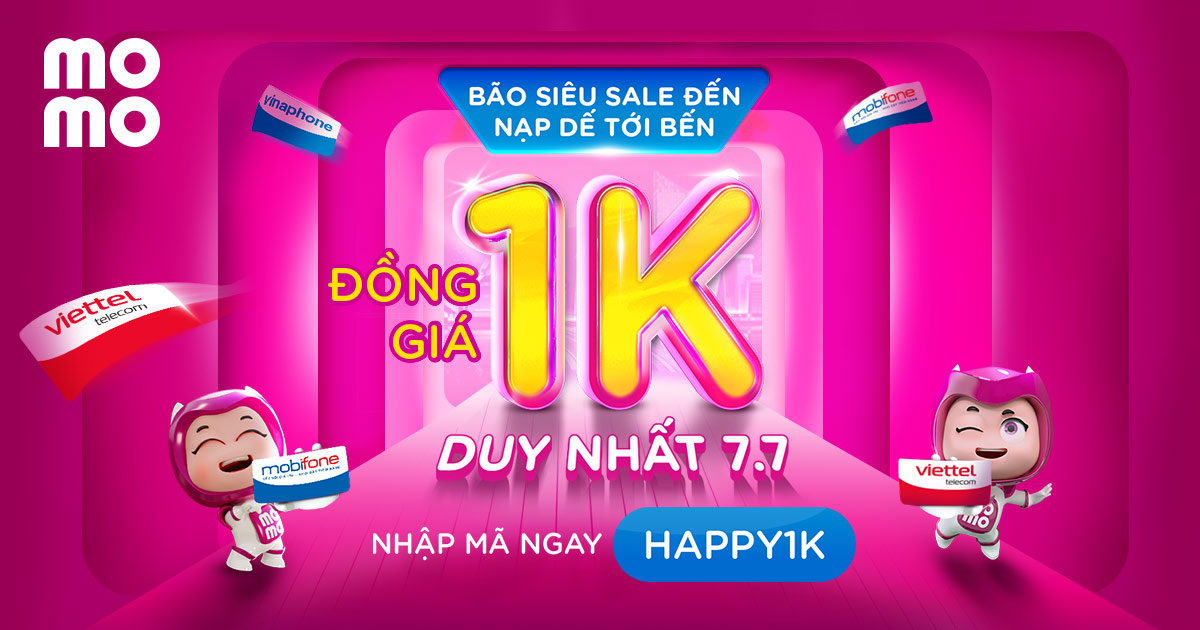 Bão sale siêu cấp đã đổ bộ tại MoMo: Nạp thẻ đồng giá 1K