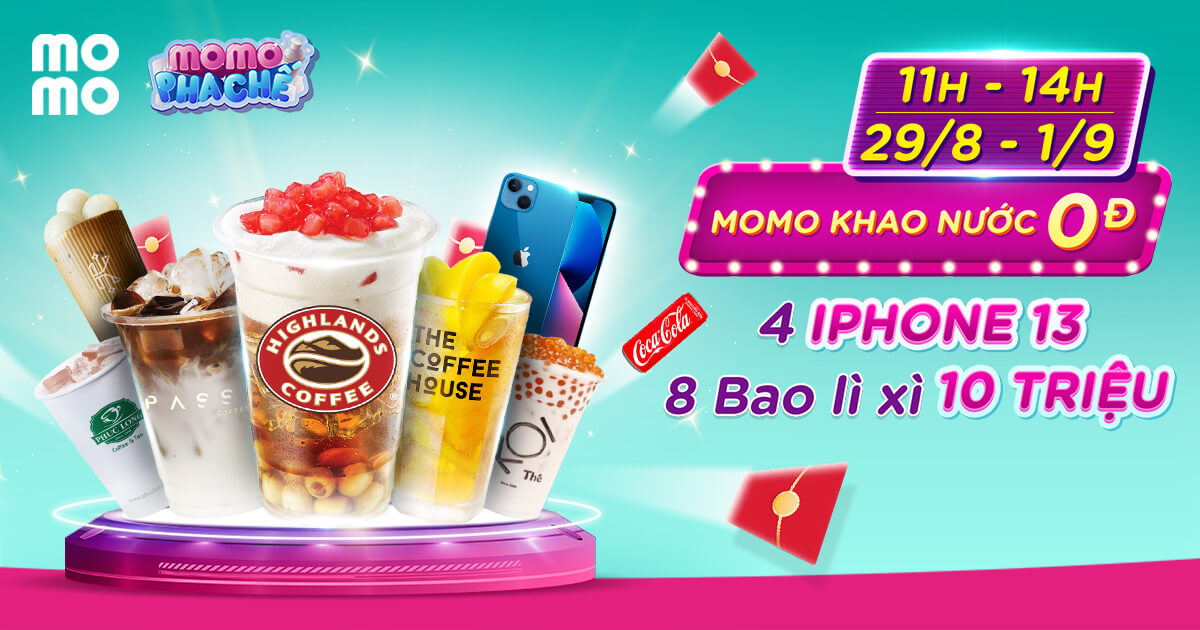 11H - 13H mỗi ngày, từ 22-26/8: MoMo khao 1 triệu ly nước 0Đ và voucher ...