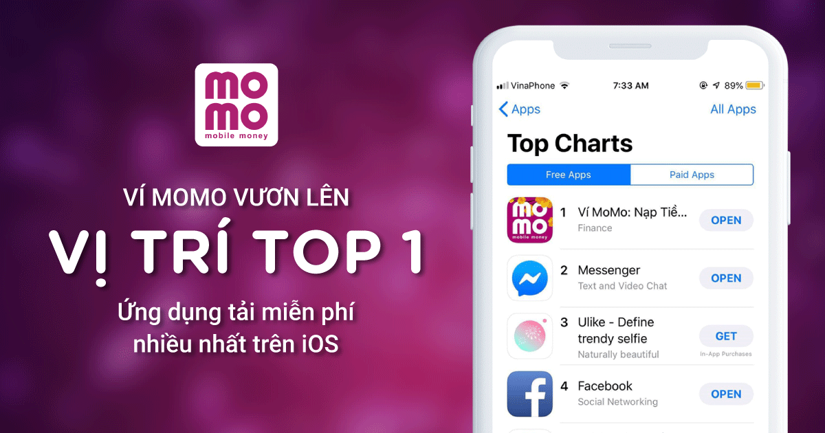 MoMo vươn lên vị trí số 1 – Top ứng dụng tải miễn phí nhiều nhất trên iOS